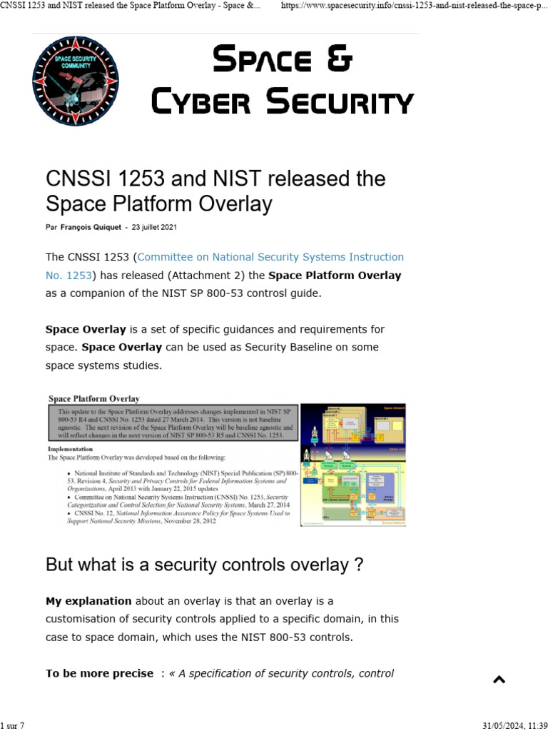 CNSSI 1253 and NIST Released The Space Platform Overlay - Space ...