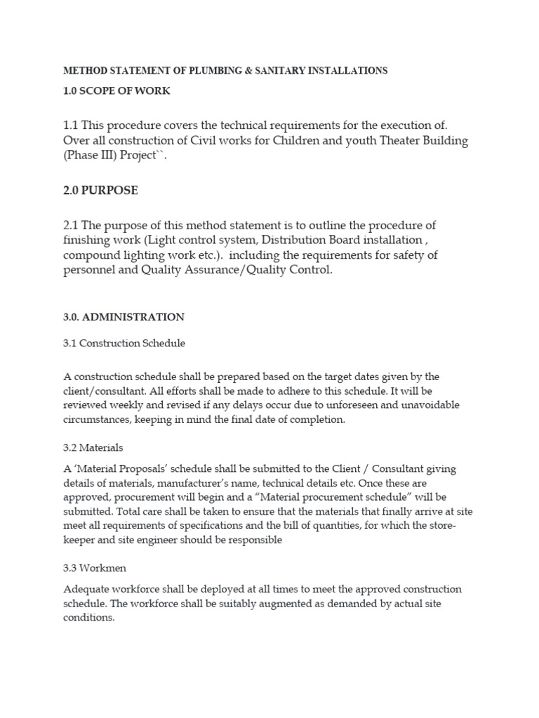 Method Statement of Sanitory | PDF | Plumbing | Pipe (Fluid Conveyance)