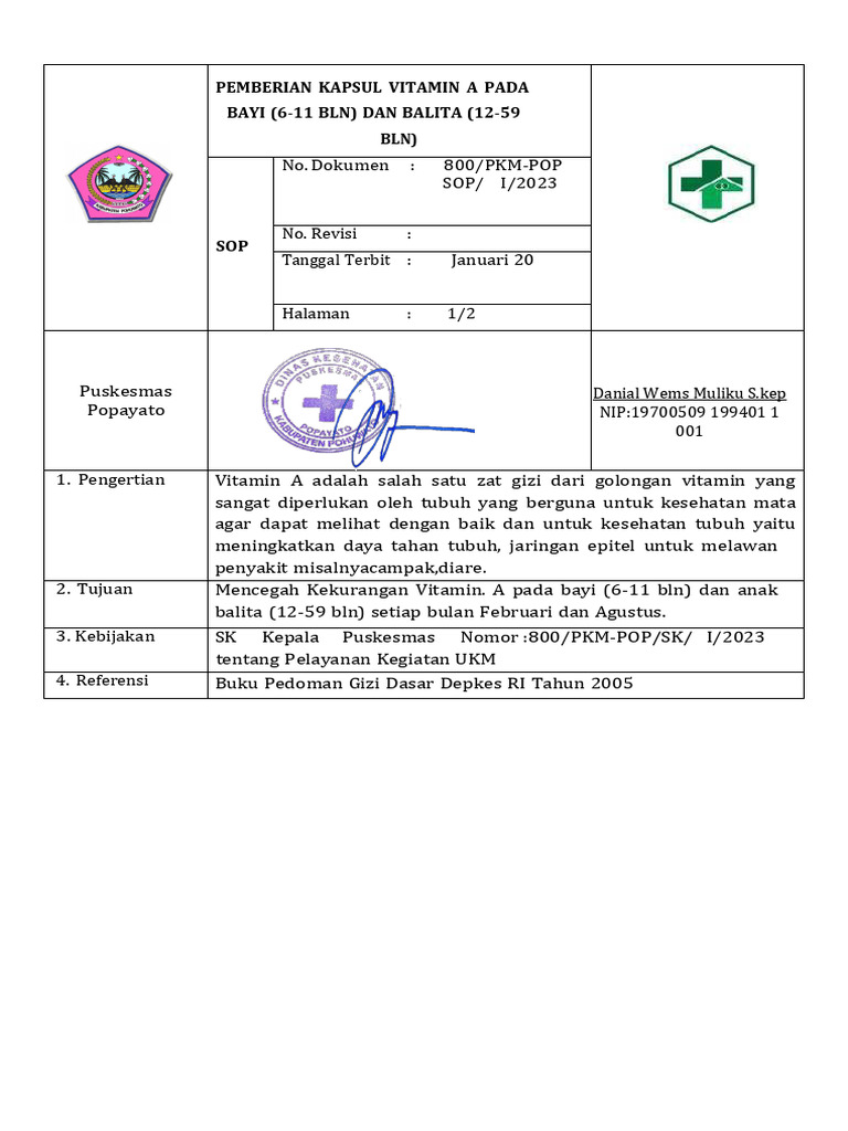 Sop Pemberian Vit | PDF