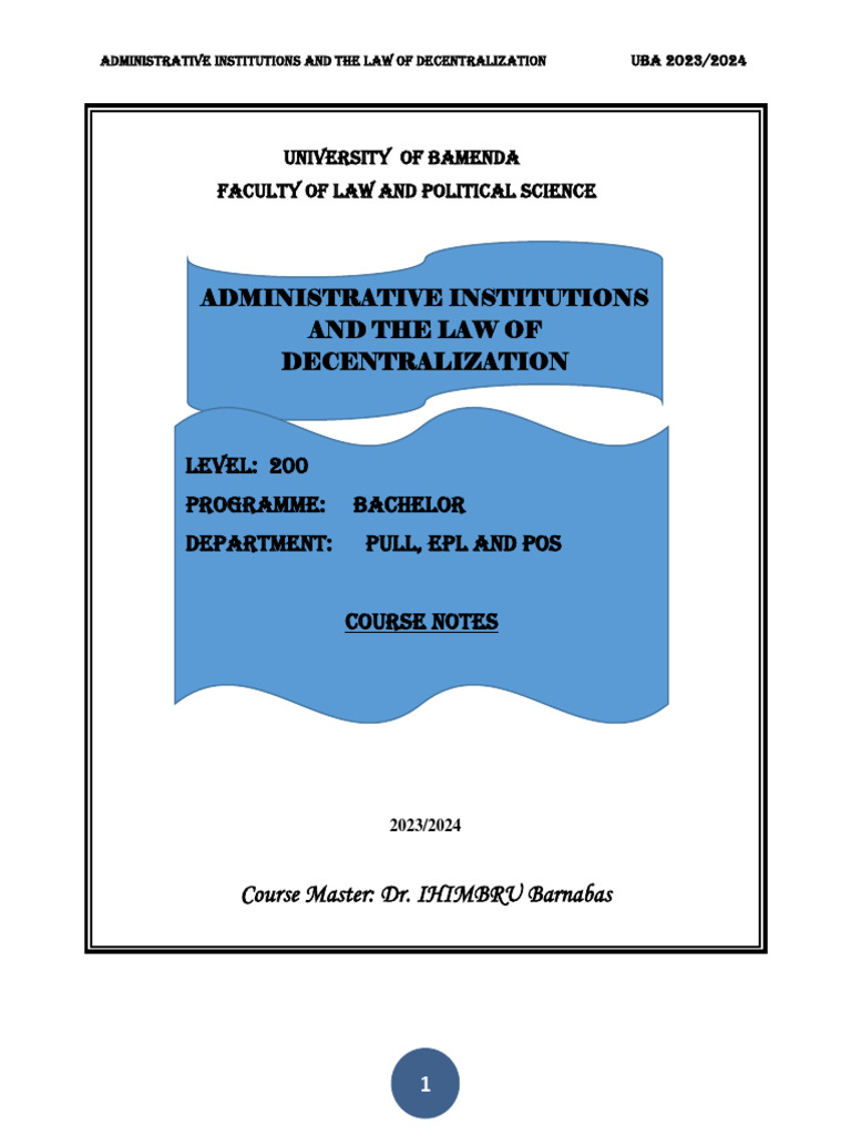 Administrative Institutions and The Law of Decentralisation Complete ...