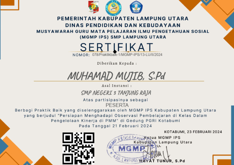E-Sertifikat Berbagi Praktik Baik | PDF E-Sertifikat Berbagi Praktik Baik | PDF