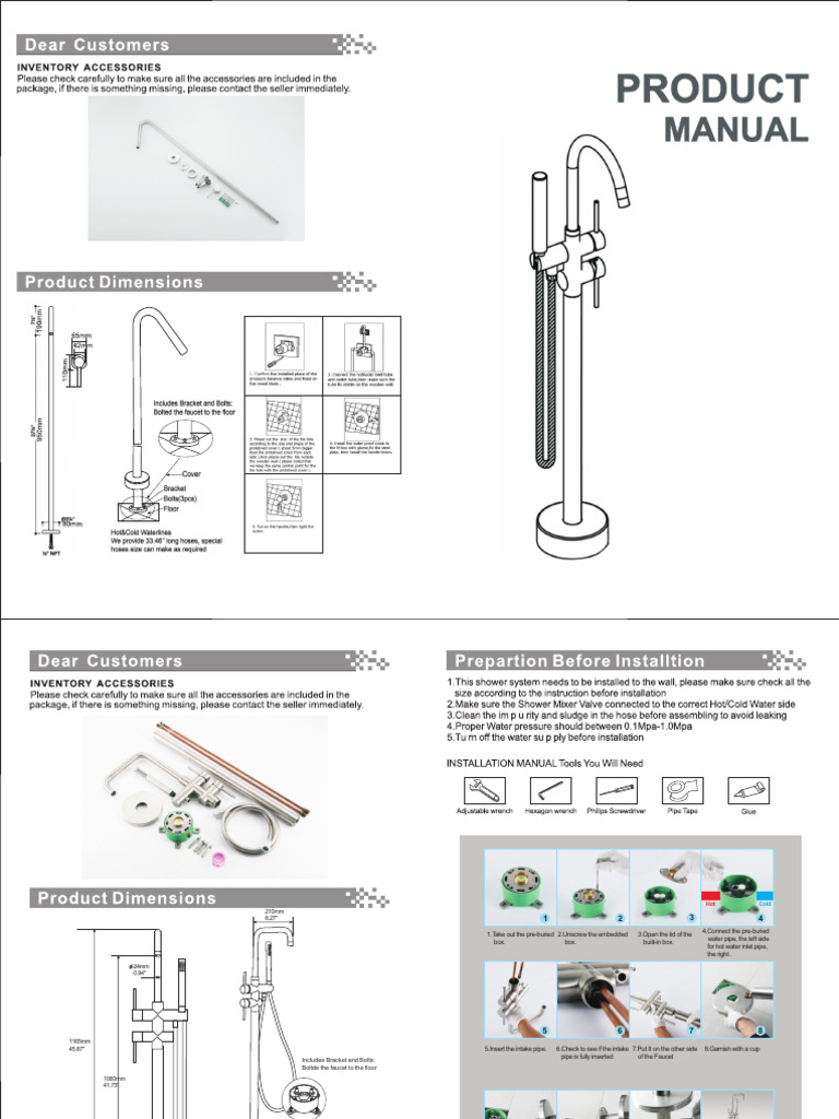 Free Standing Bathtub Faucet Installation Manual | PDF | Tap (Valve ...