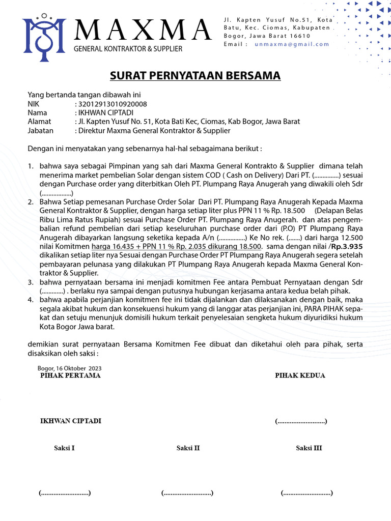 Pernyataan Bersama Komitmen Fee Solar | PDF