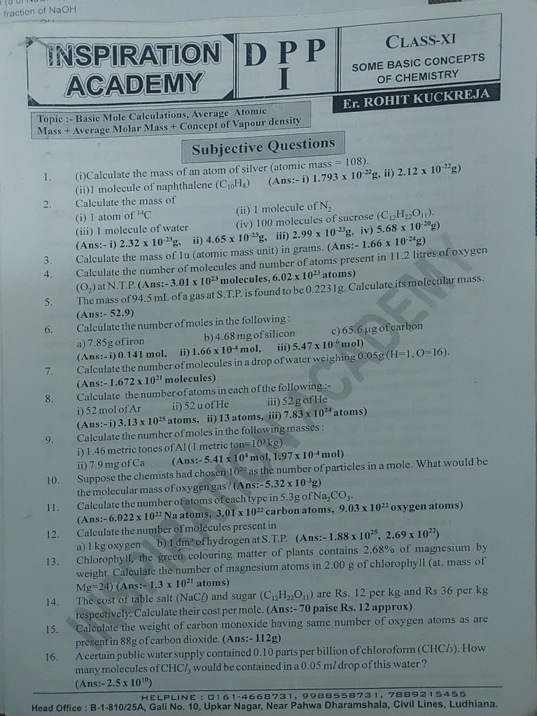 DPP 1 2 and 4 of Chapter 1 | PDF | Mole (Unit) | Oxide