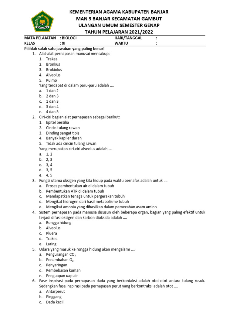Soal Biologi Kelas XI Semester 2 | PDF