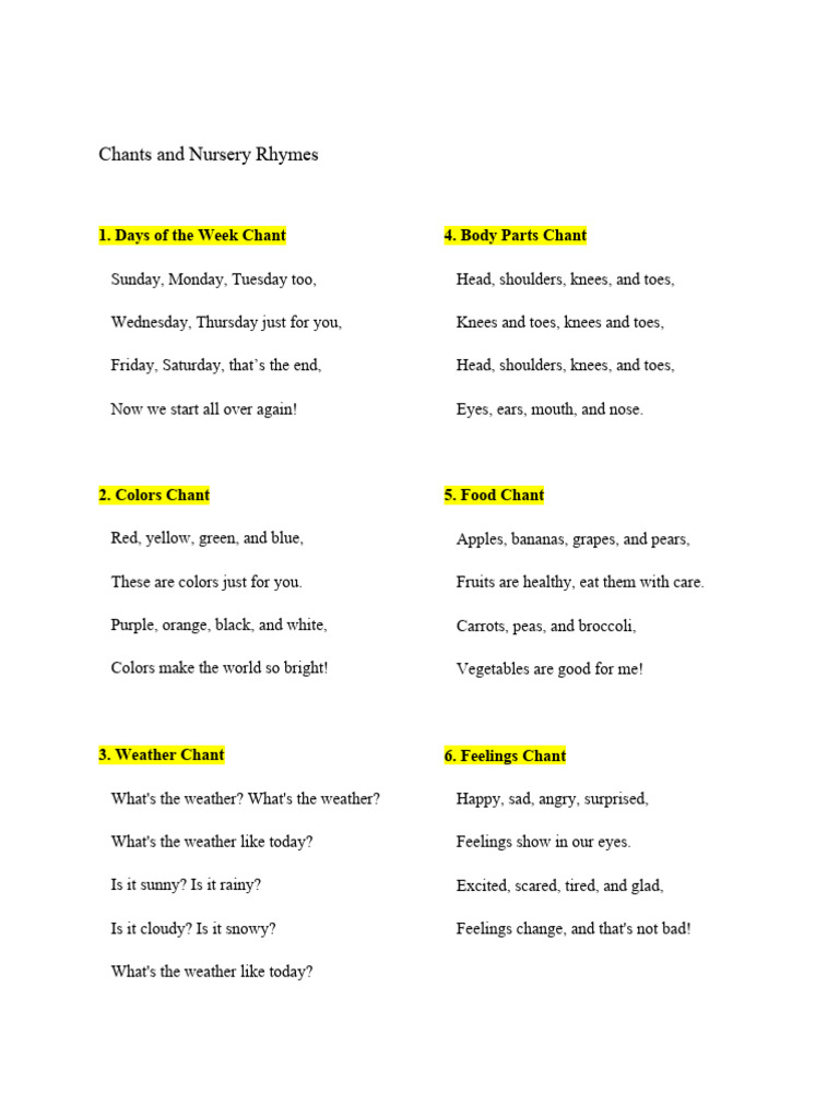Chants and Nursery Rhymes | PDF | Art