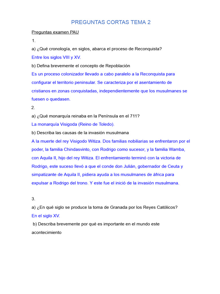 Dosier Preguntas Cortas T2 | PDF | Al Andalus | Edades medias