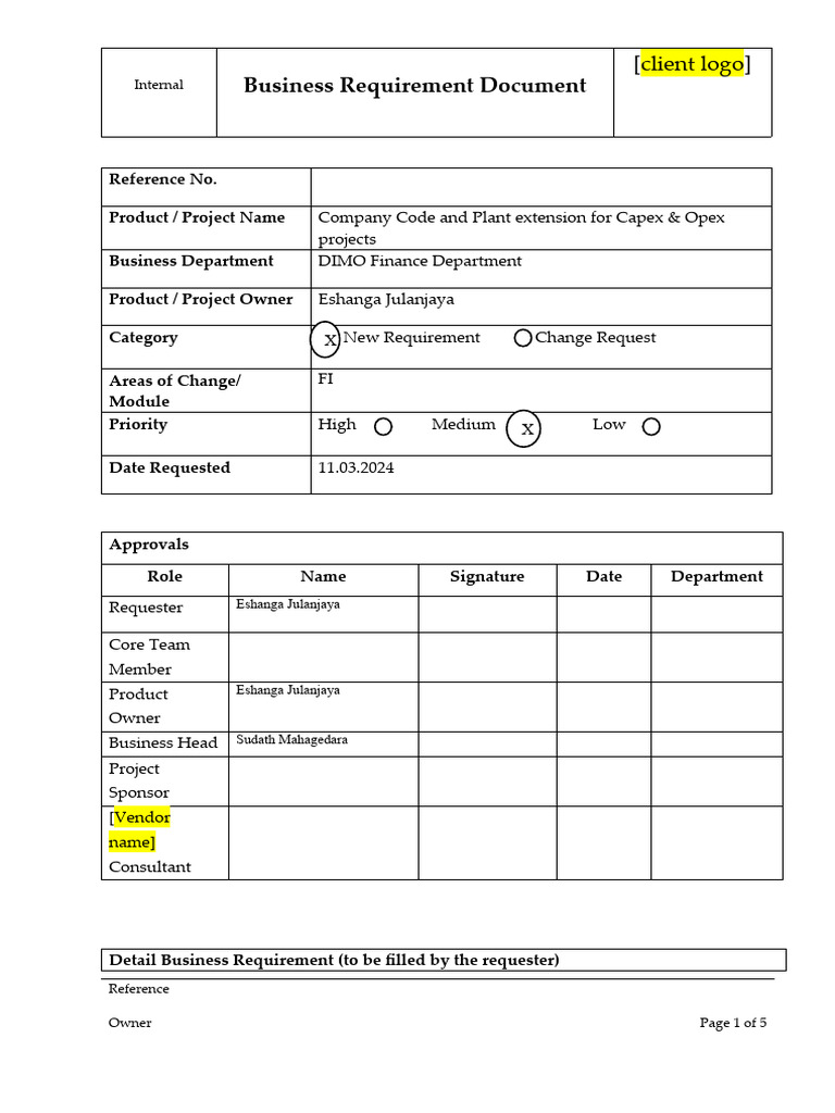 BRD - Capex Opex Projects | PDF | Computing