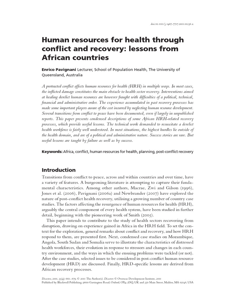 Human Resources For Health Through Conflict and Recovery | Download ...