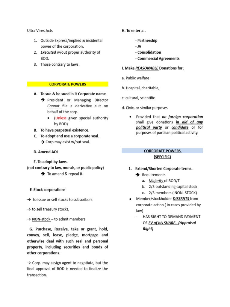 Ultra Vires Acts | PDF | Stocks | Dividend