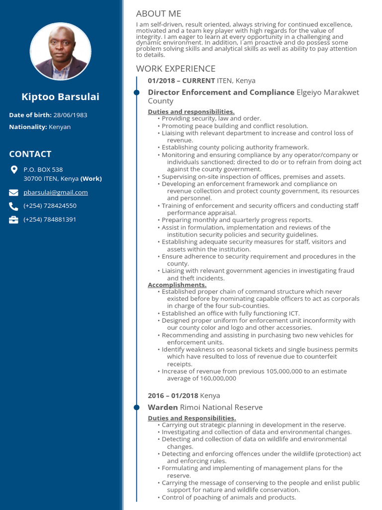 CV - Kiptoo Barsulai | PDF | Inspector | Police
