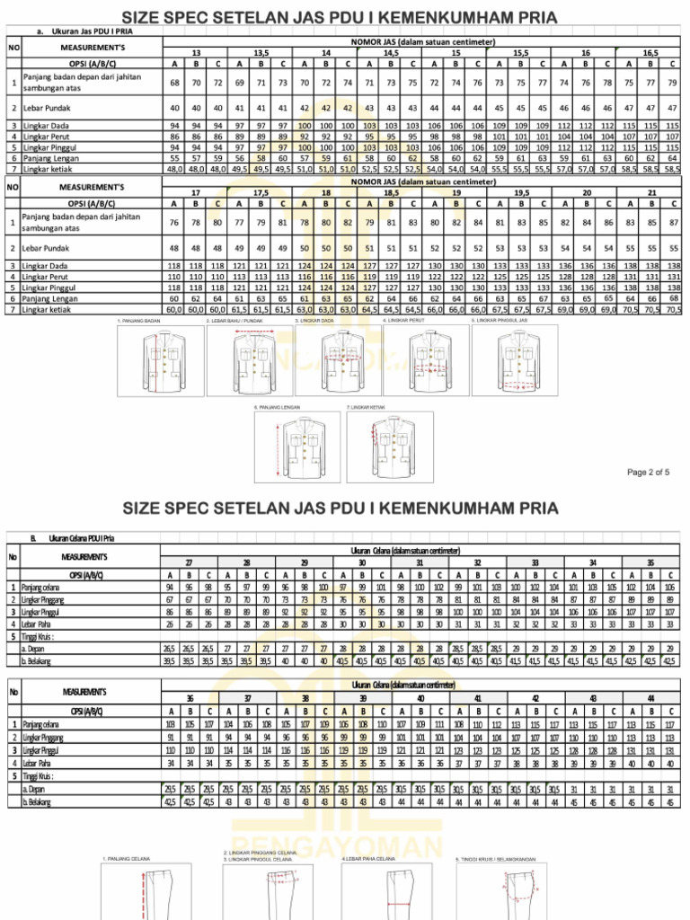 Ukuran Baju Celana Pdu | PDF