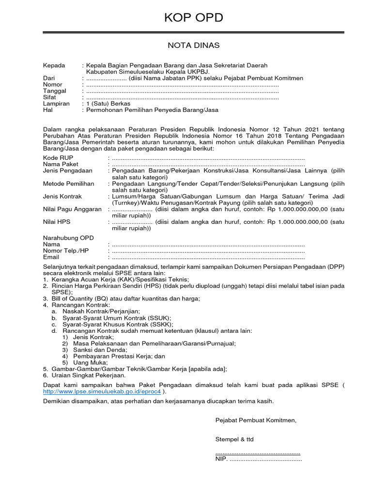 Contoh Nota Dinas PPK | PDF