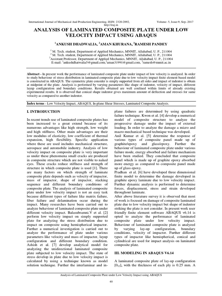 Analysis of Laminated Composite Plate Under Low Velocity Impact Using Abaqus | PDF | Composite ...
