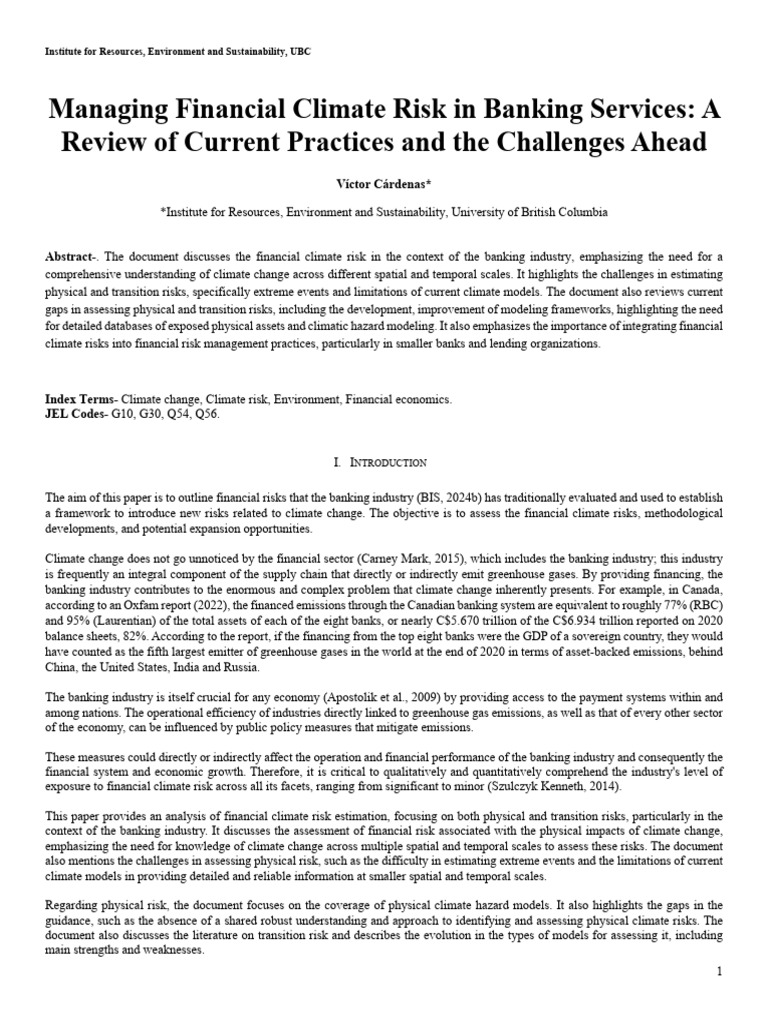 Managing Financial Climate Risk in Banking Services: A Review of ...