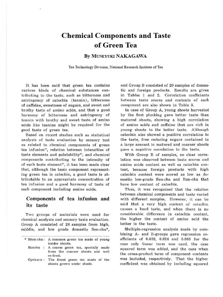 Chemical Components and Taste of Green Tea: Bym Nakagawa | PDF | Taste ...