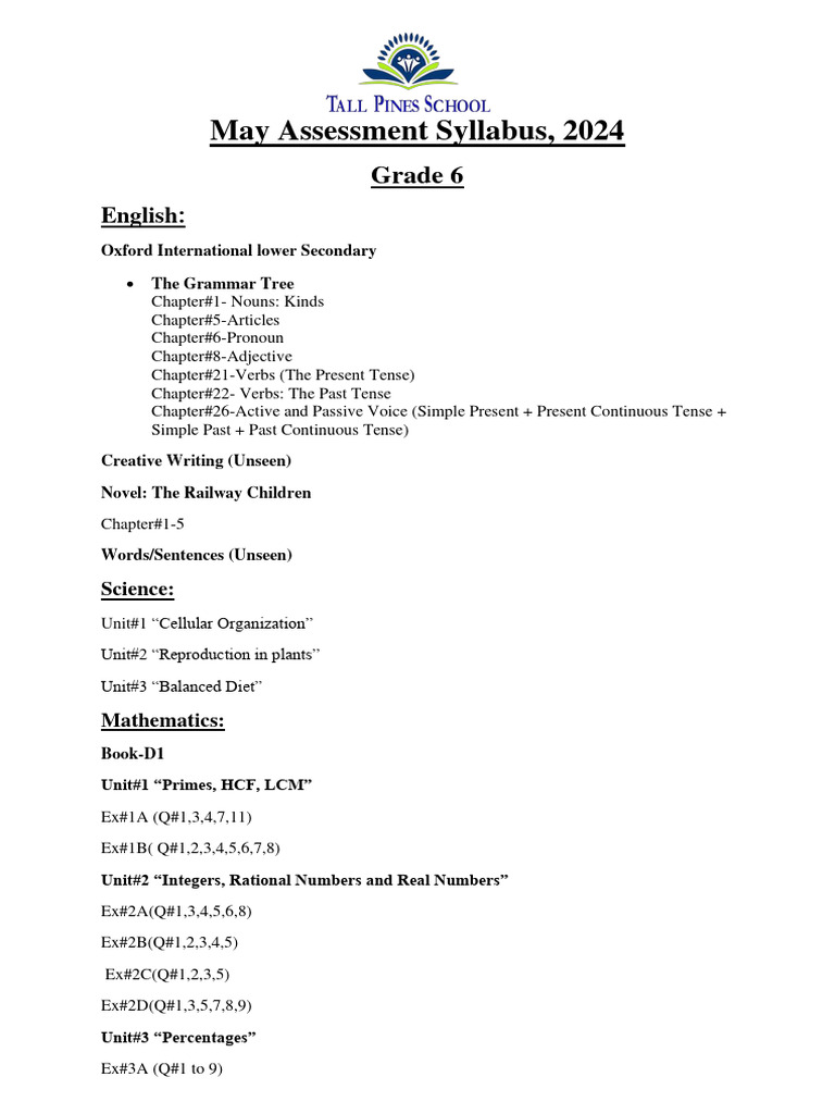 Grade 06 - May Assessment Syllabus 2024-1 | PDF