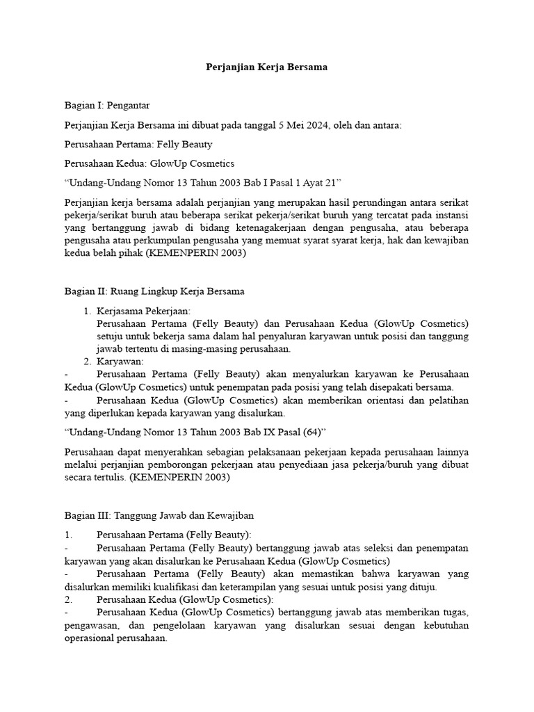 Perjanjian Kerja Bersama | PDF | Bisnis