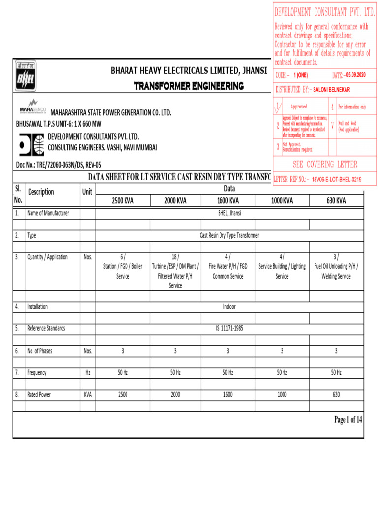 Jhansi Dry Type Xmer Data Sheet DS-72060-63-Rev 05 | PDF | Transformer ...