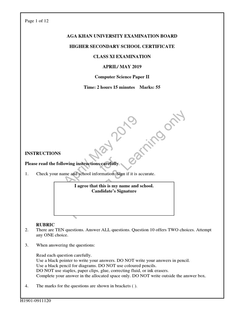 HSSC Computer Science Exam Paper 2019 | PDF | Printer (Computing ...