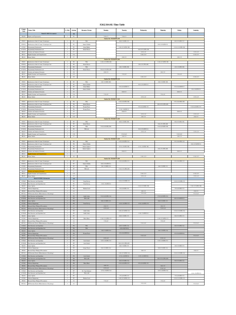 F2022 BS (SE) Time Table Ver2.30 (Website) | PDF | Computer Engineering | Engineering