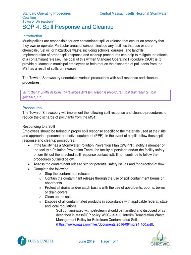 SOP 04 Spill Response and Cleanup - SOP and Contacts ...