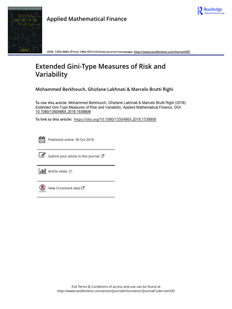 Extended Gini-Type Measures of Risk and | PDF | Risk | Monotonic Function