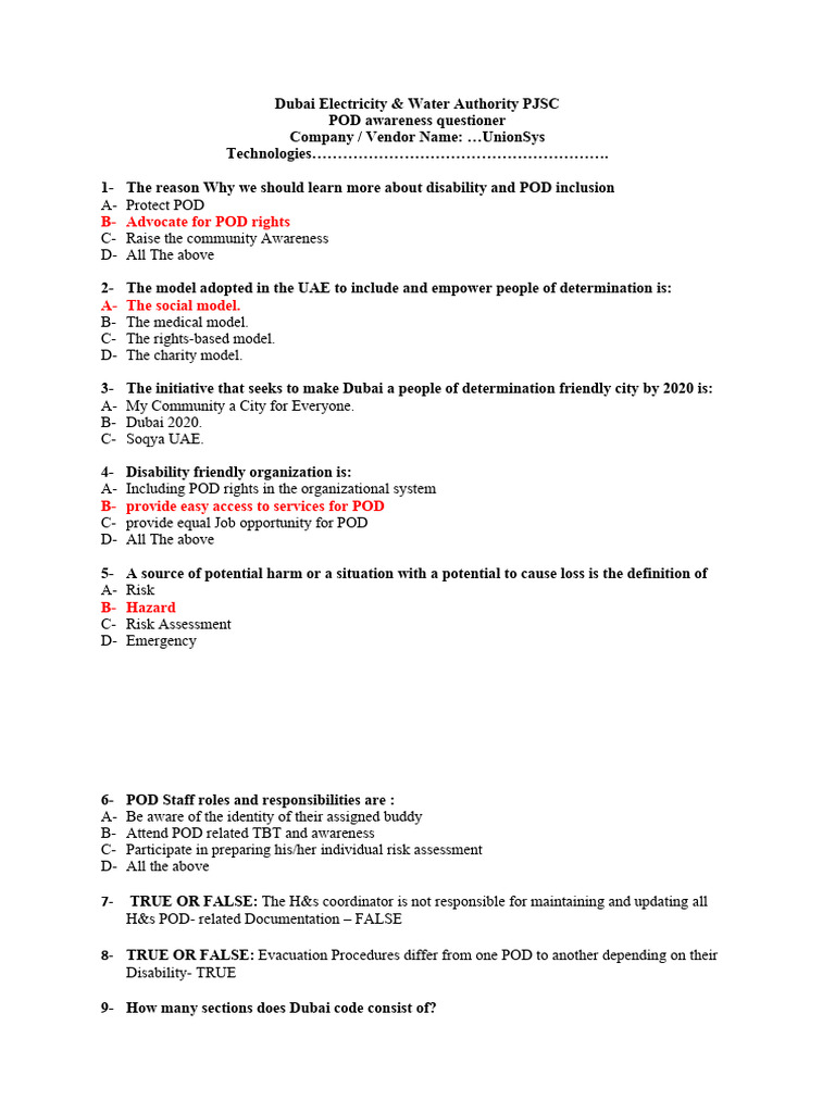 POD Questionnaire Part (A) | PDF