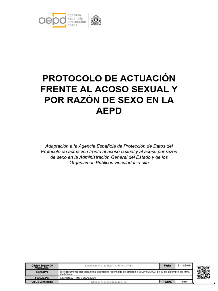 Protocolo Acoso Sexual Aepd 2019 | PDF | Acoso sexual | Privacidad
