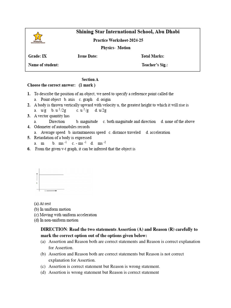 Grade 9 Practice Worksheet Motion | PDF | Acceleration | Velocity