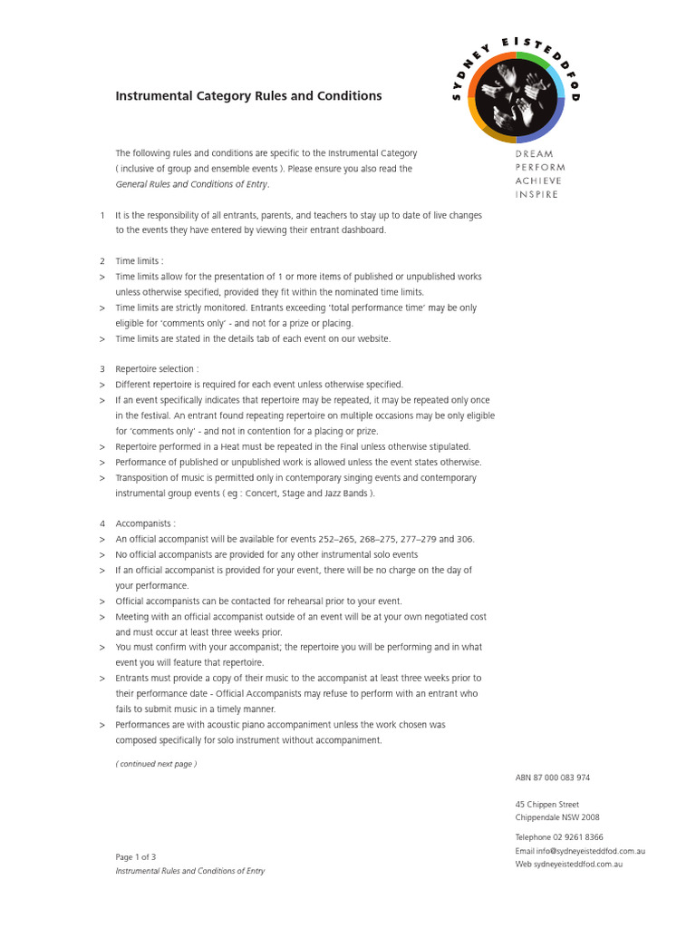 Instrumental Rules & Conditions of Entry | PDF | Musicology