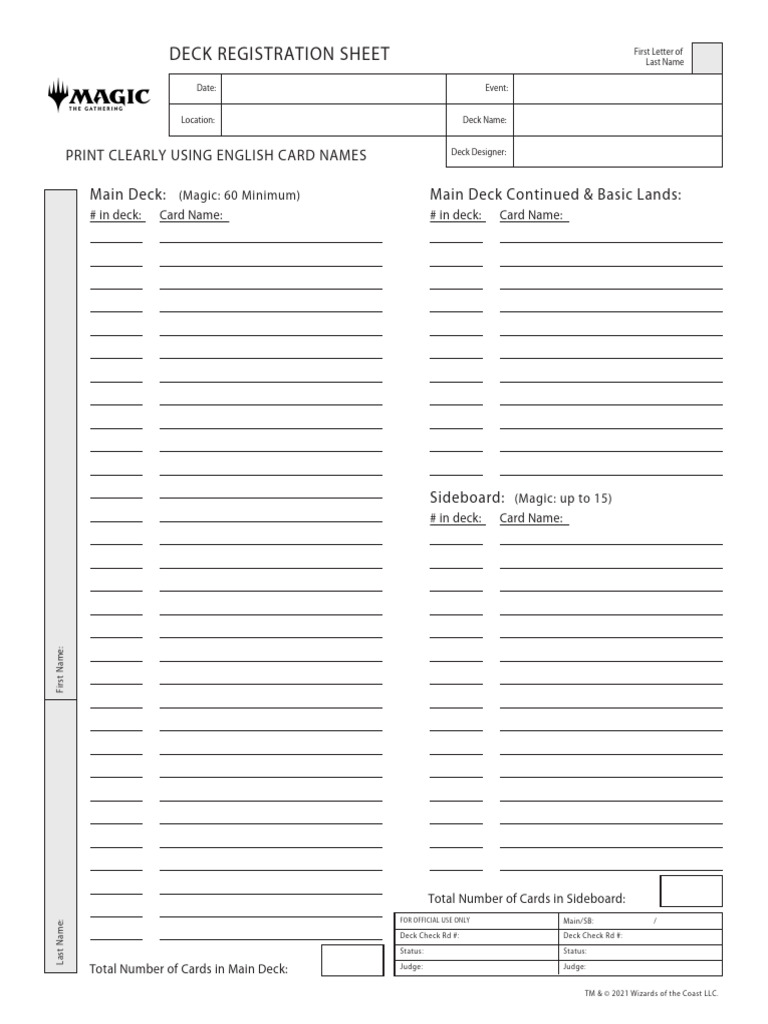 MTG Constructed Deck Registration Sheet | PDF