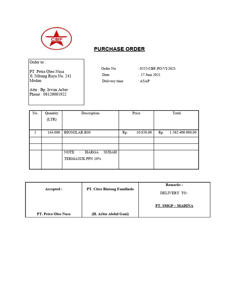 Contoh Purchase Order | PDF