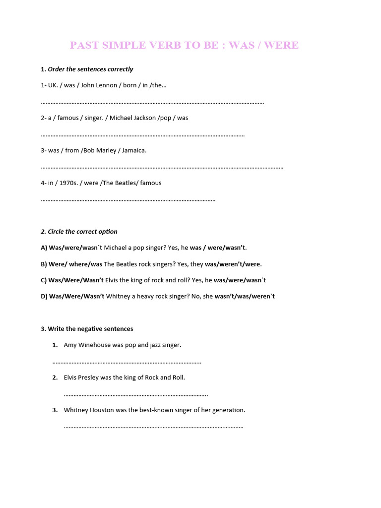 Past Simple Verb To Be Was Were Tests - 124771 | PDF | The Beatles