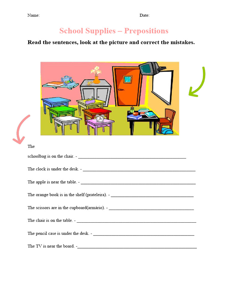 School Supplies Prepositions Grammar Drills 145318 | PDF