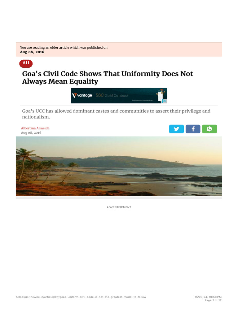 Goa's UCC: Uniformity vs. Equality | PDF | Marriage | Annulment