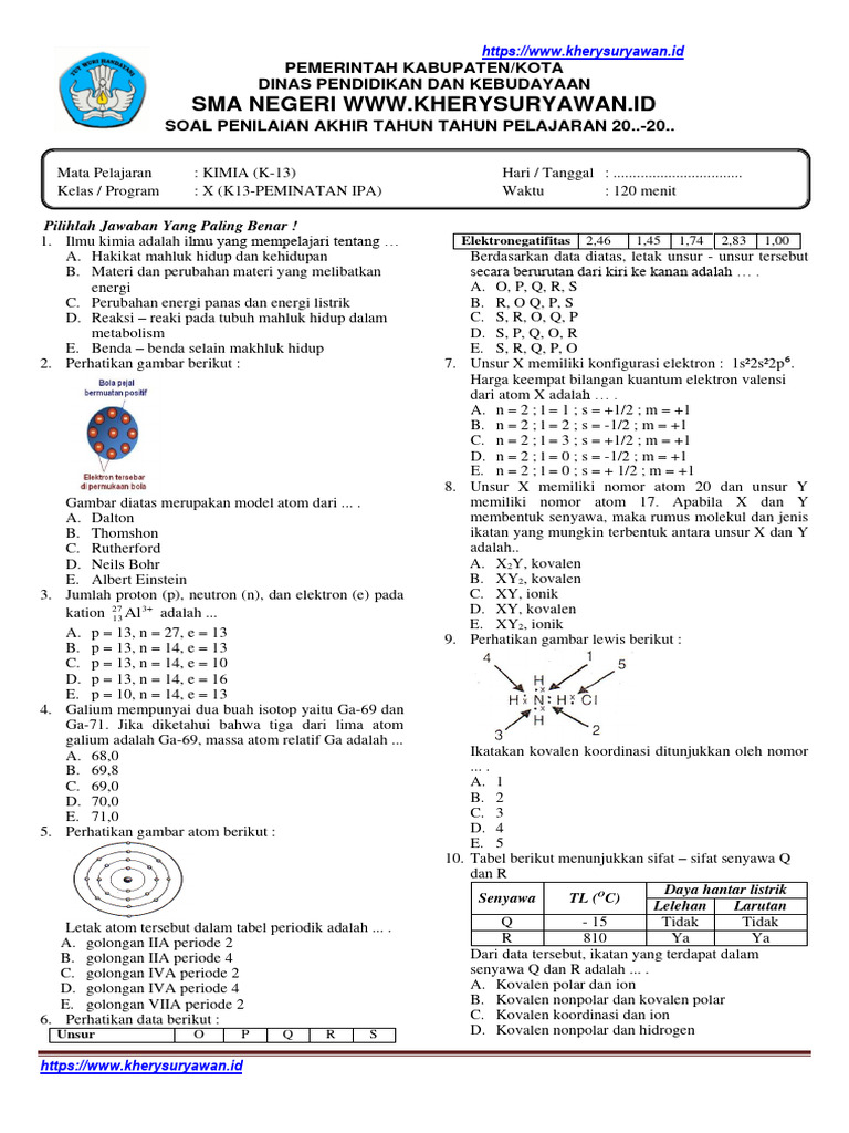 Soal Kimia PTS Kelas 10 | PDF