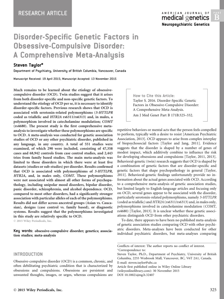 Disorder-Specific Genetic Factors in Ocd | PDF | Obsessive–Compulsive ...