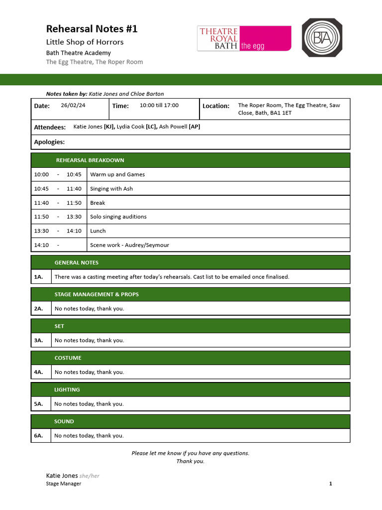 Rehearsal Notes Merged | PDF