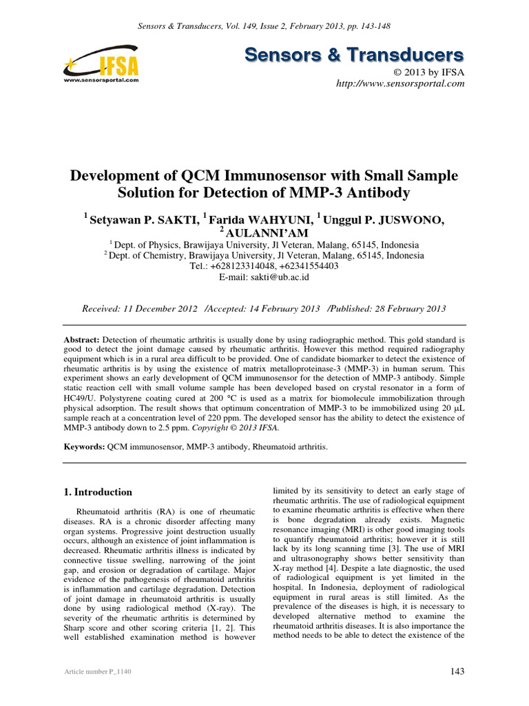 2013 Development of QCM - p143-148 | PDF | Rheumatoid Arthritis | Arthritis