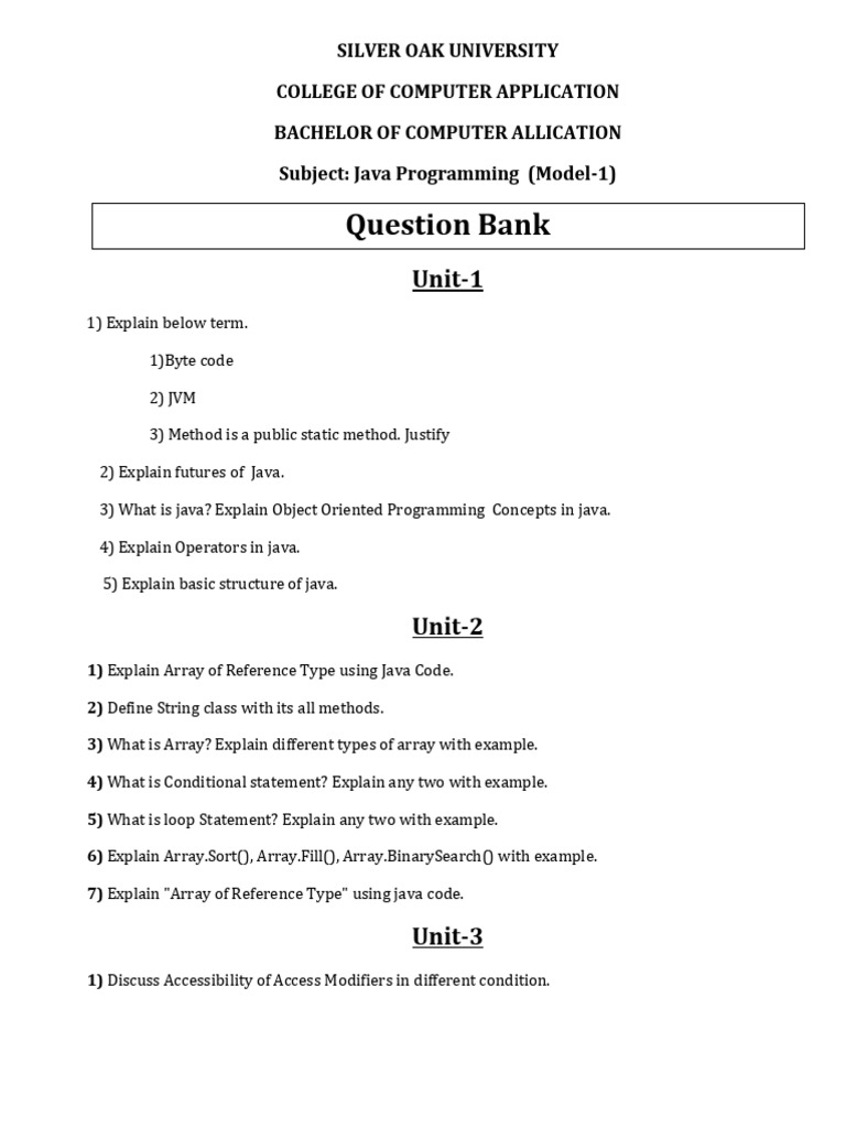 Java Question Bank | Download Free PDF | Method (Computer Programming) | Java (Programming Language)