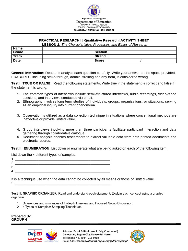 PR 1 - Types of Qualitative Research and Samples | PDF | Qualitative ...