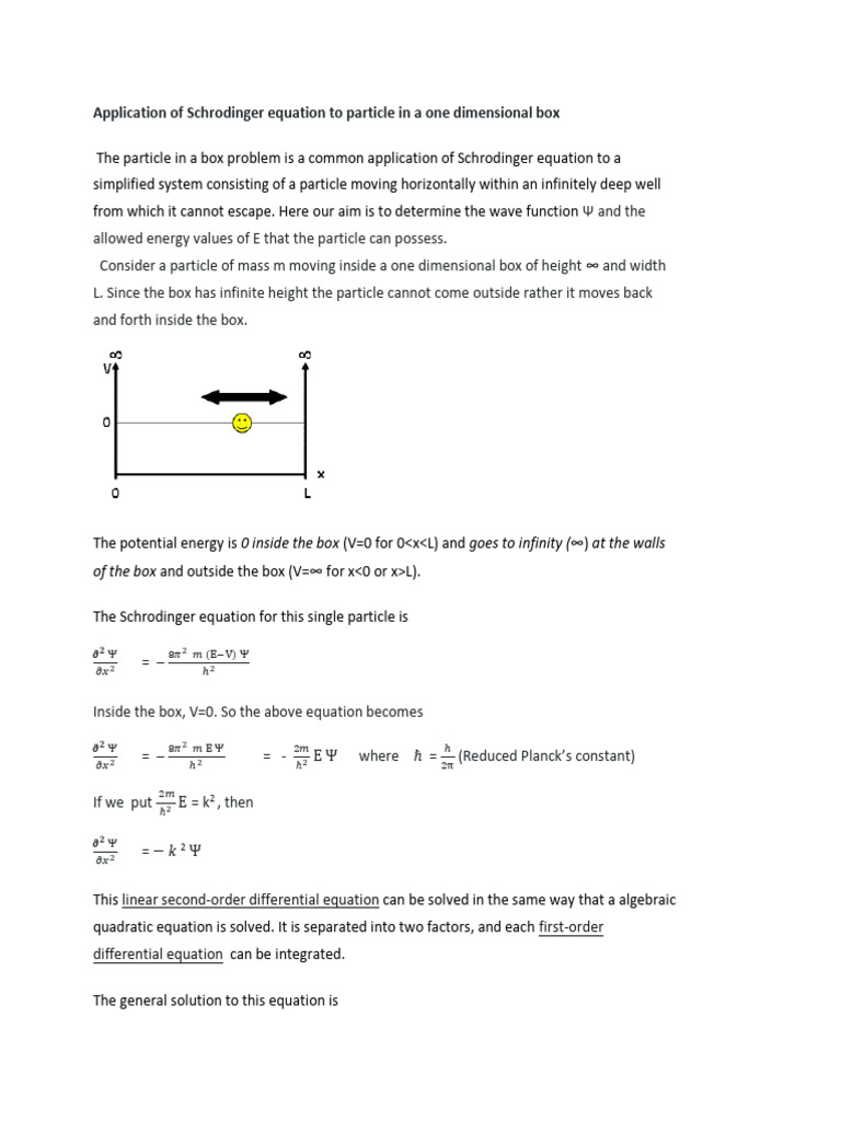 2.application of Schrodinger Equation To Particle in A One Dimensional Box | PDF | Schrödinger ...