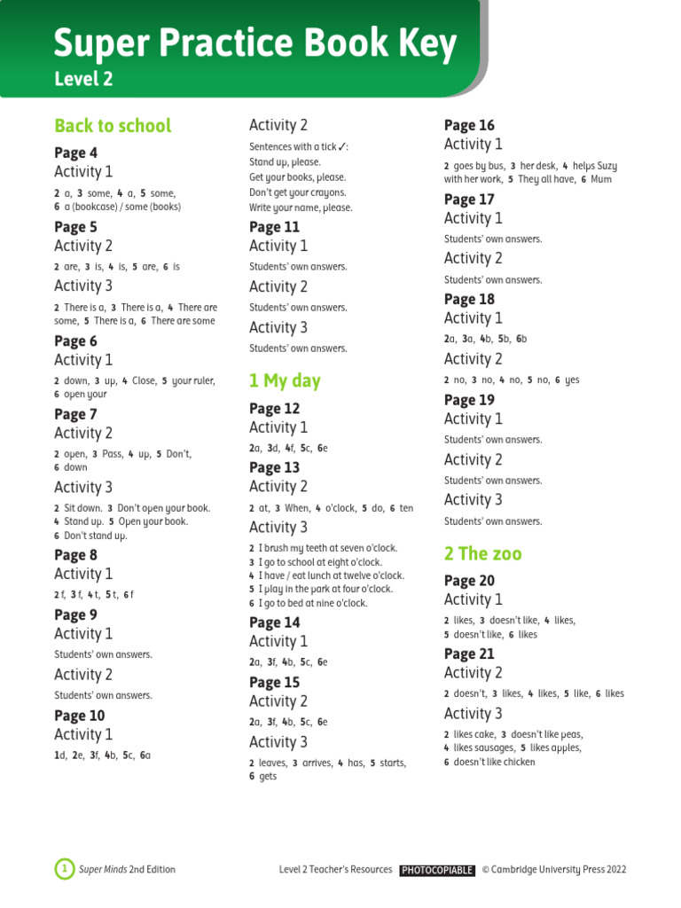 SM2ed Super Practice Book L2 Answer Key | PDF | Sleeping Beauty