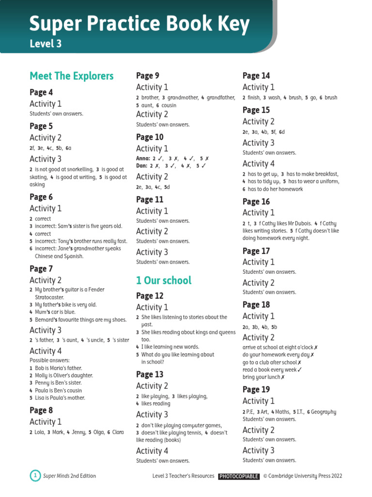 SM2ed Super Practice Book L3 Answer Key | PDF | Lunch | Cuisine