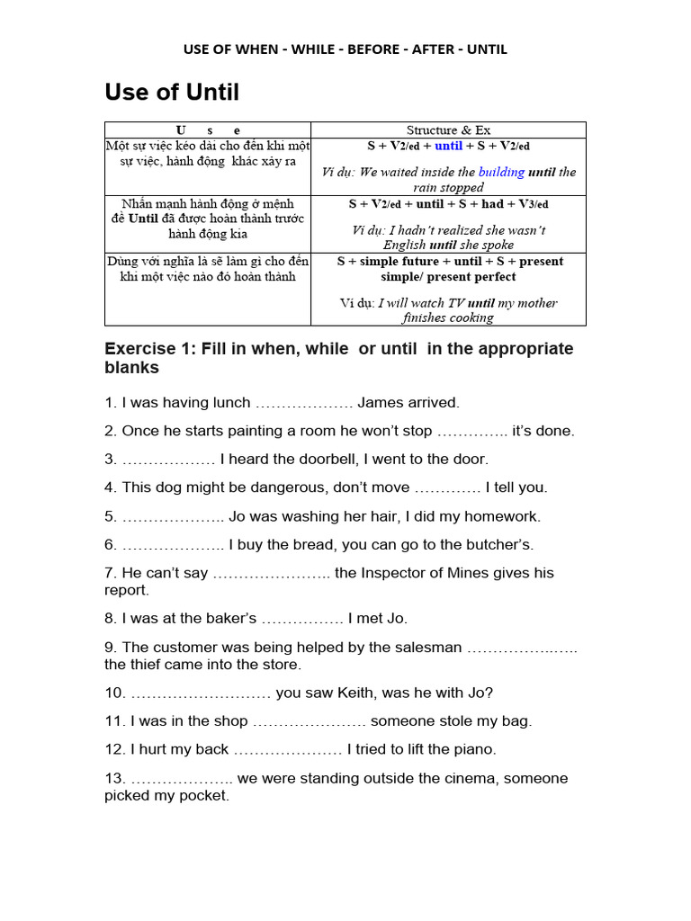 Bài tập When - While - Befor - After - Until | PDF | Coffee