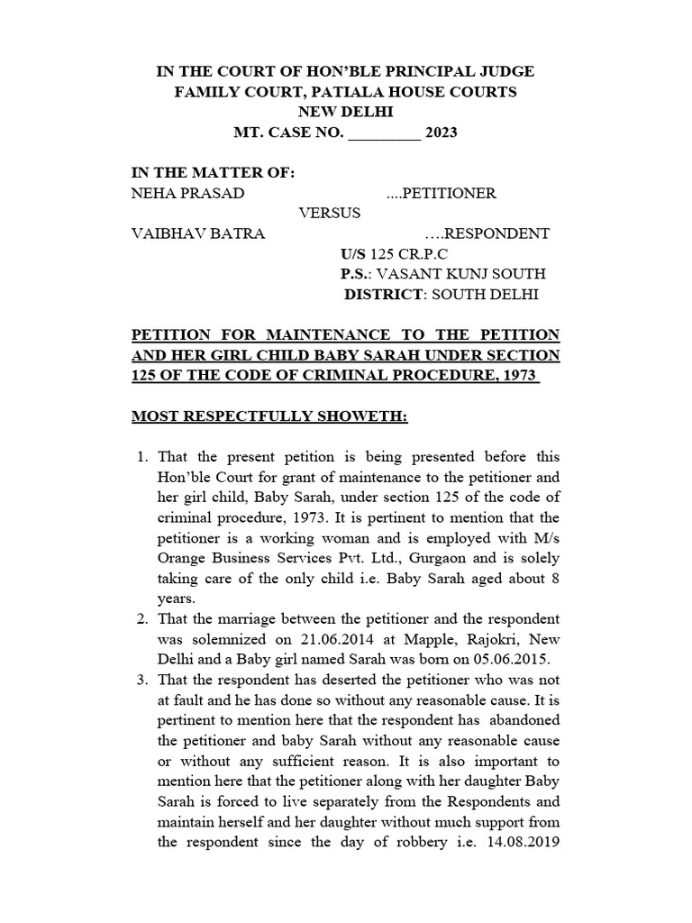 Final Draft Petition Us 125 CRPC - Neha Jee | PDF | Marriage