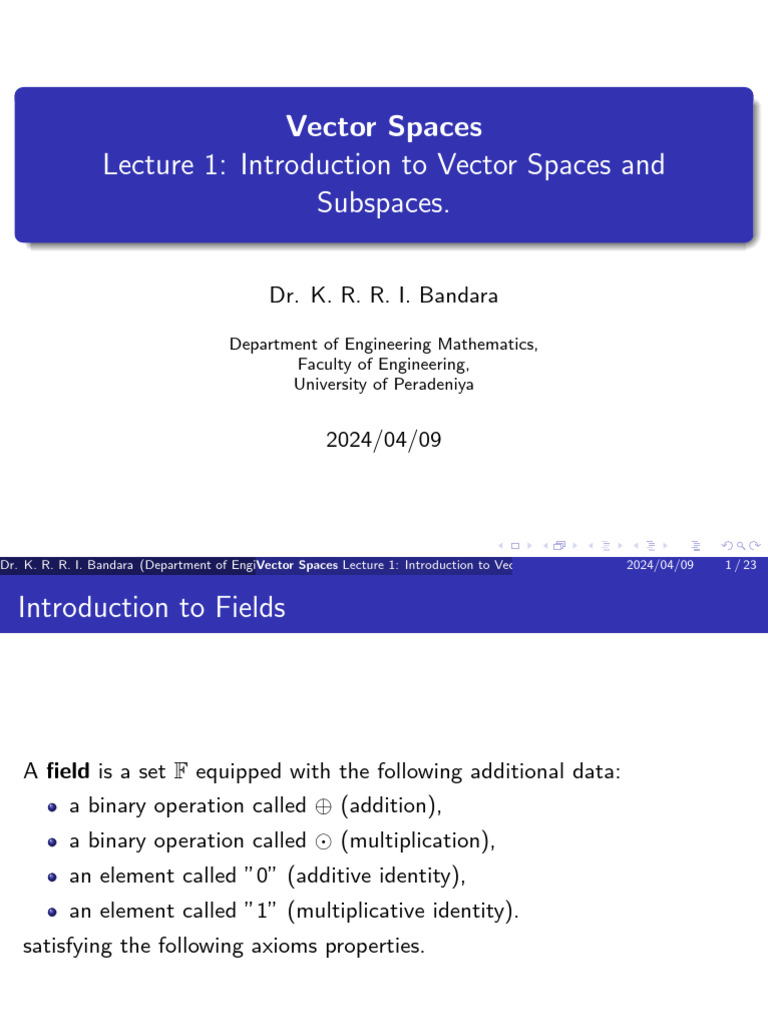 Vector Spaces | PDF | Vector Space | Linear Subspace