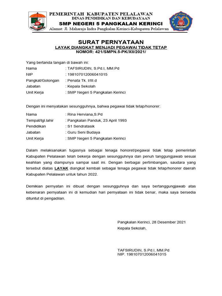 Surat Pernyataan Layak | PDF