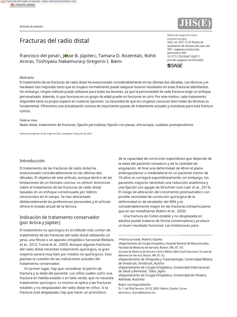 Del Pinal Et Al 2021 Distal Radius Fractures - En.es | PDF | Cirugía ...